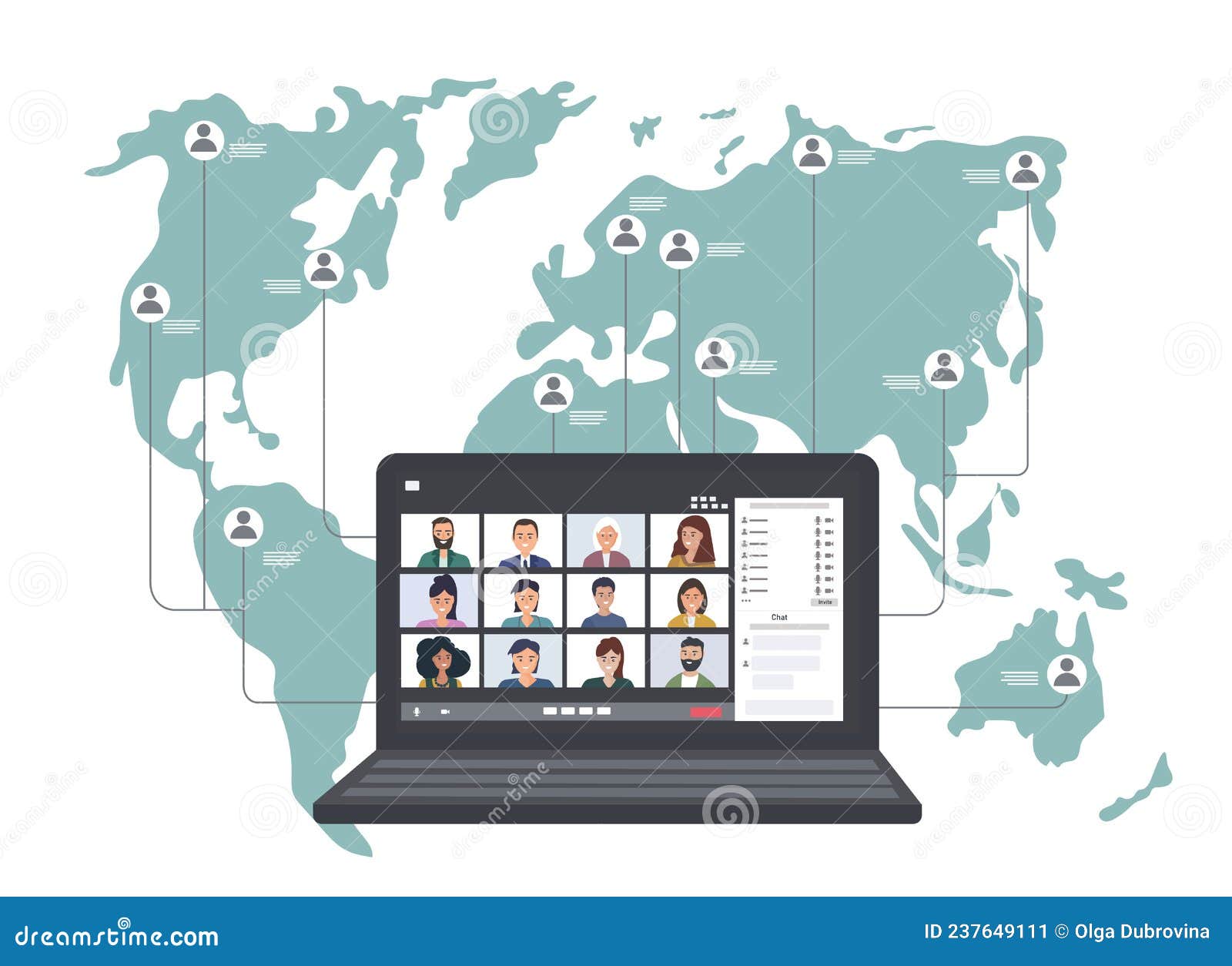 Colleagues from Different Countries Work Together Online. Working and ...