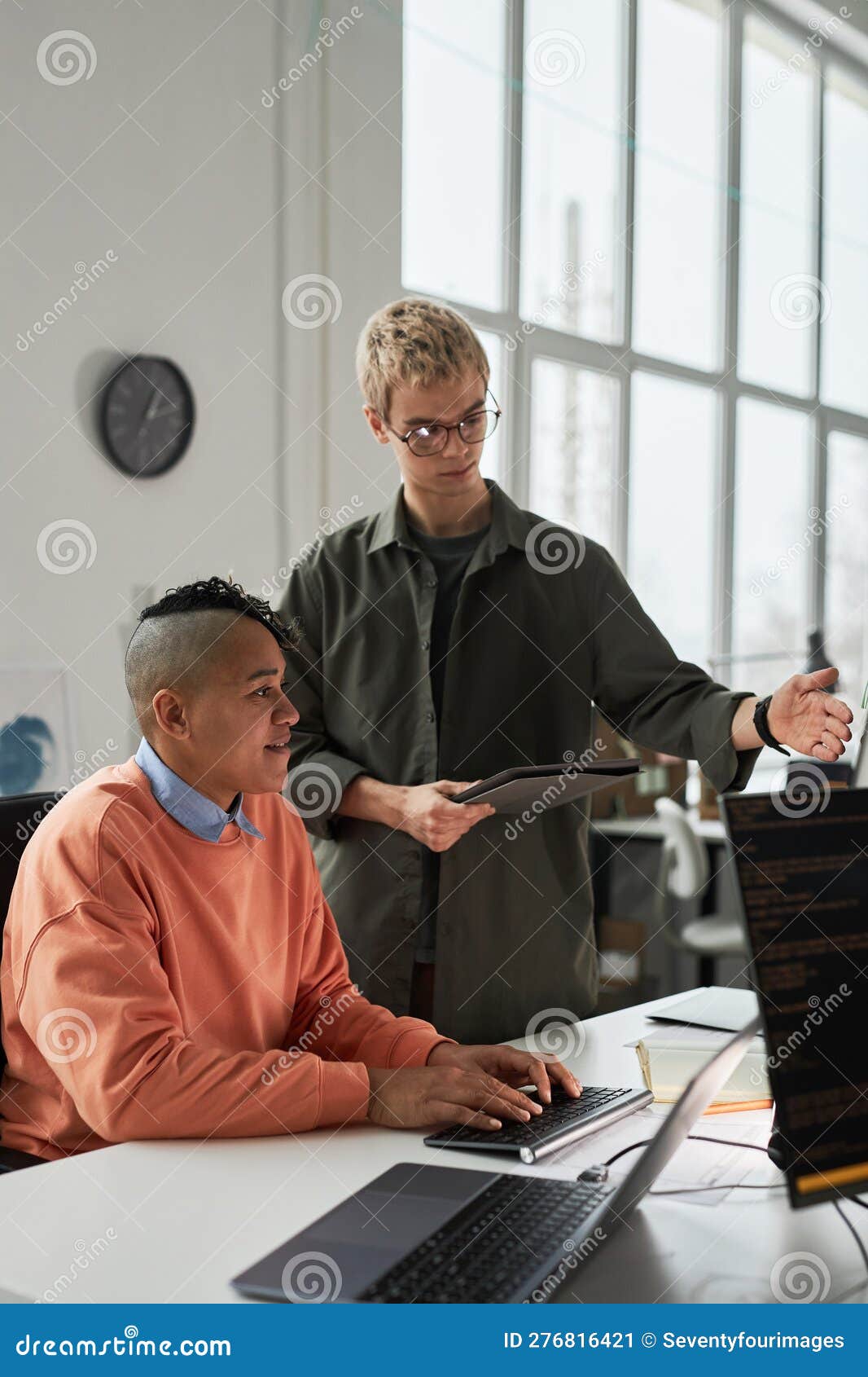 Colleagues Discussing Codes of Software Stock Image - Image of office ...