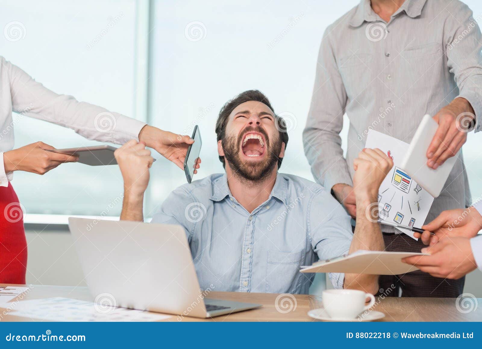 Colleagues with Document, Digital Tablet and Mobile Phone Talking To ...