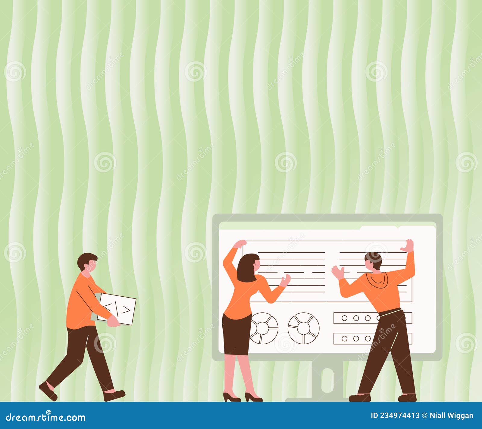 Colleagues Drawing Standing Beside Table Projection Graph Chart ...