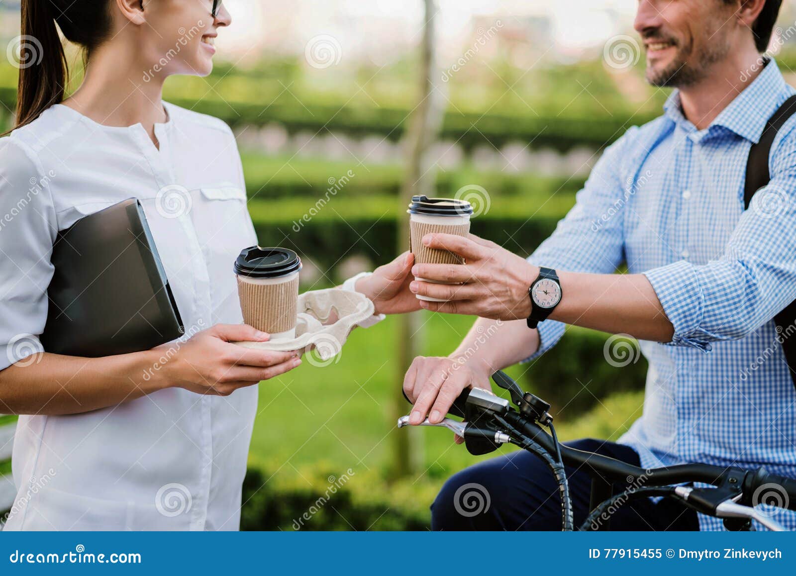 Colleagues Drinking Coffee before the Work Stock Image - Image of ...