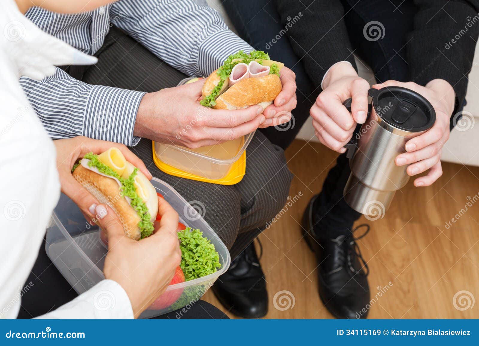 Colleagues Eating Healthy Lunch Stock Image - Image of outdoor ...