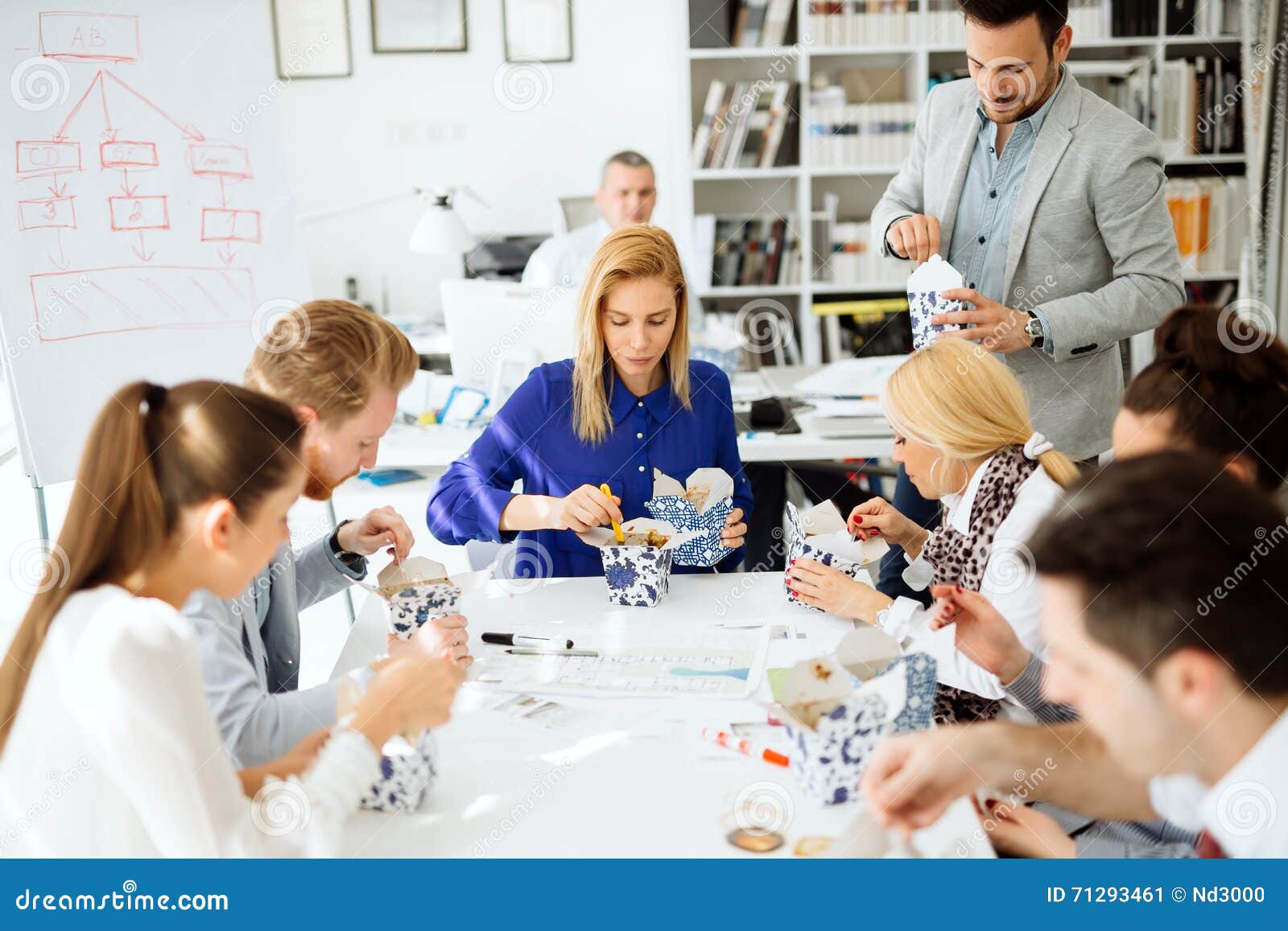Colleagues Eating in Office Stock Image - Image of white, young: 71293461