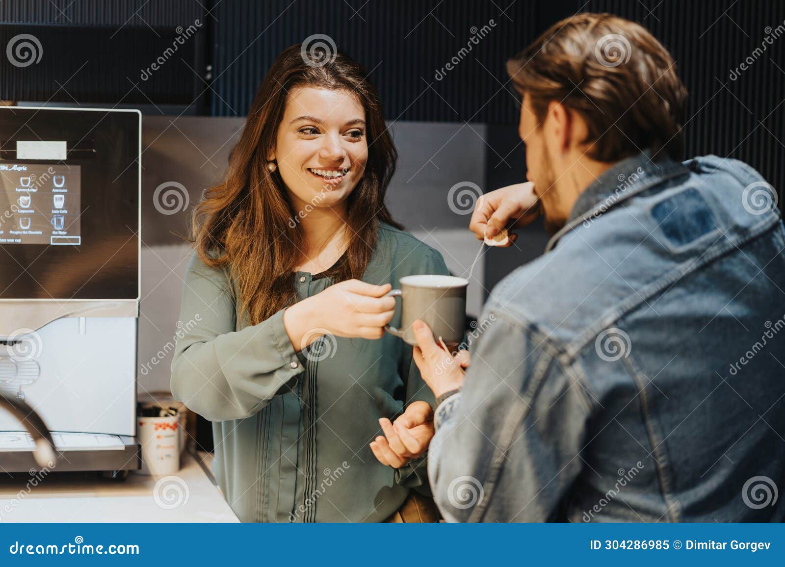 Colleagues Enjoying a Morning Tea Break in the Office Kitchen Stock ...