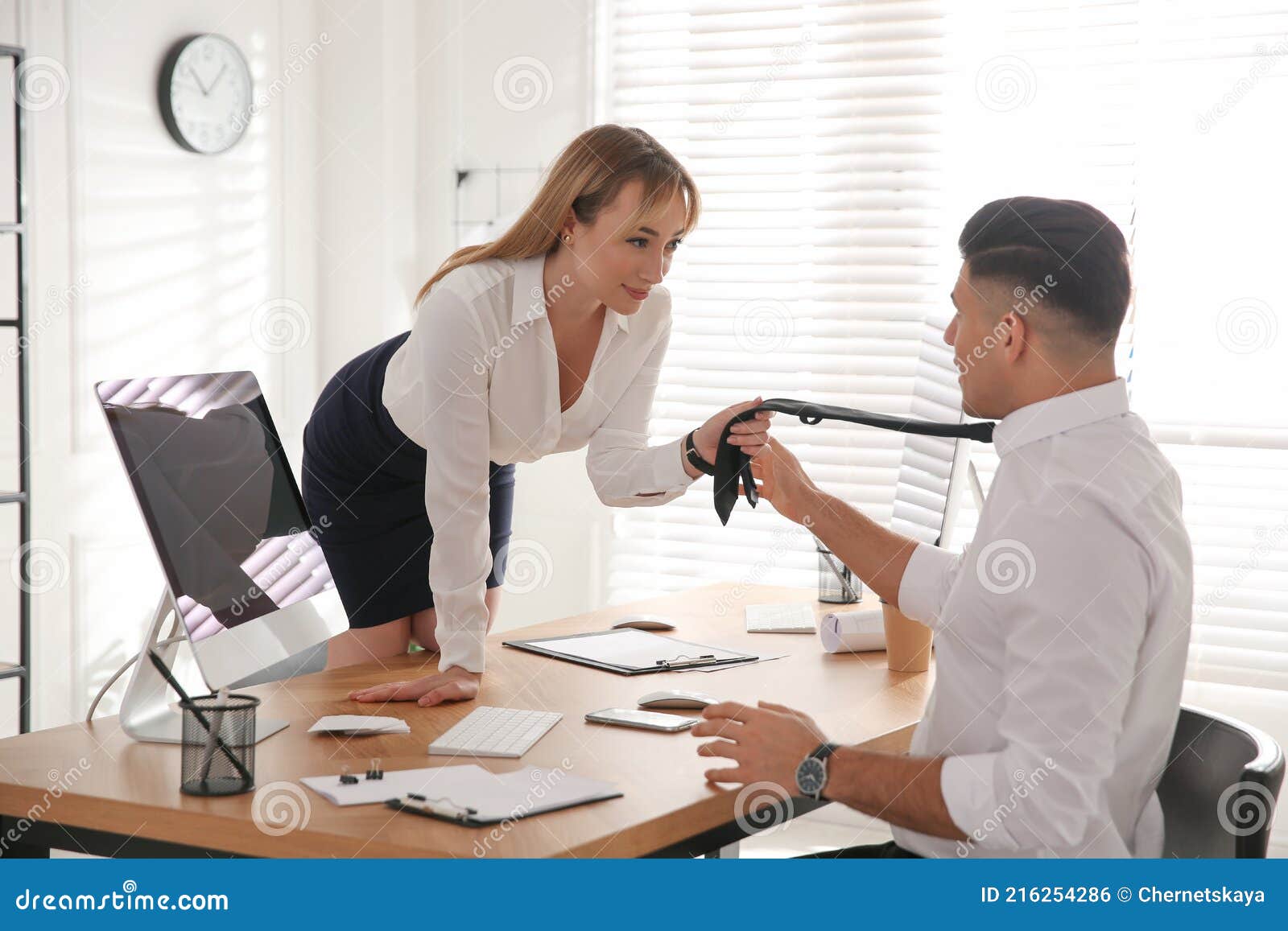 Colleagues Flirting with Each Other during Work in Office Stock Photo ...