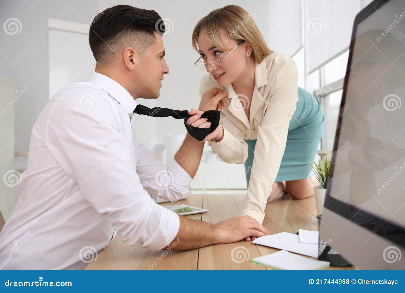 Colleagues Flirting with Each Other during Work in Office Stock Photo ...