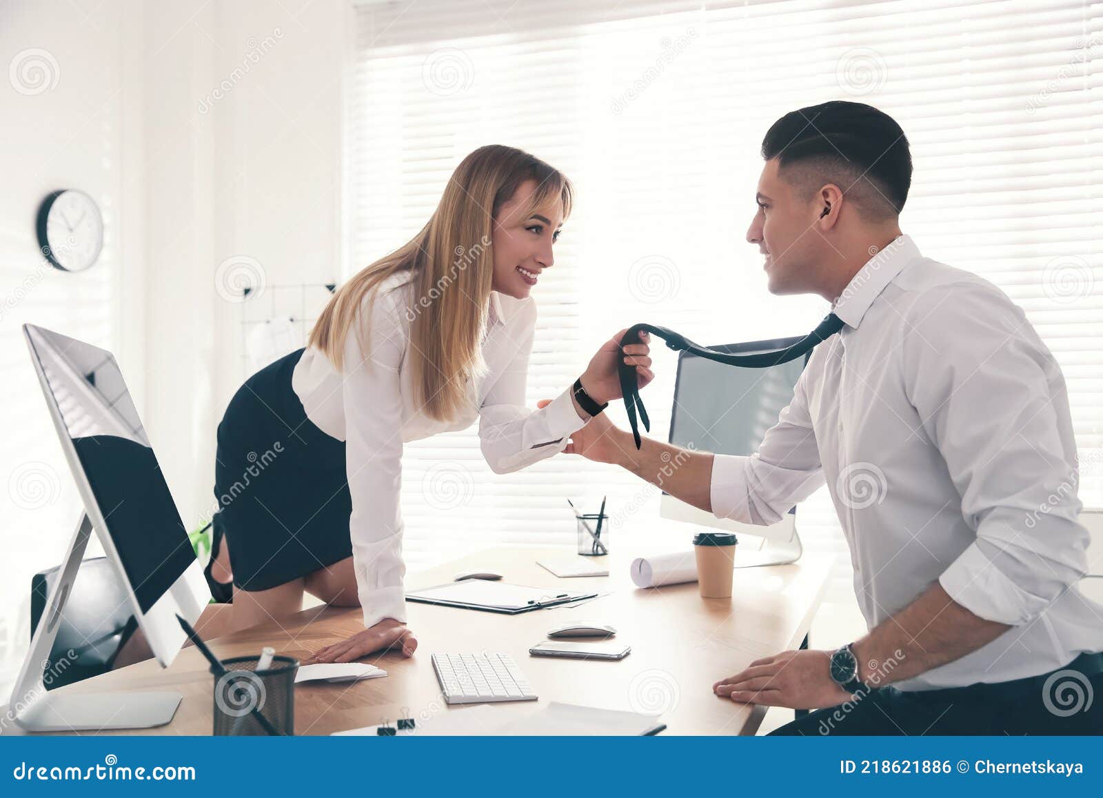 Colleagues Flirting with Each Other during Work in Office. Cheating ...