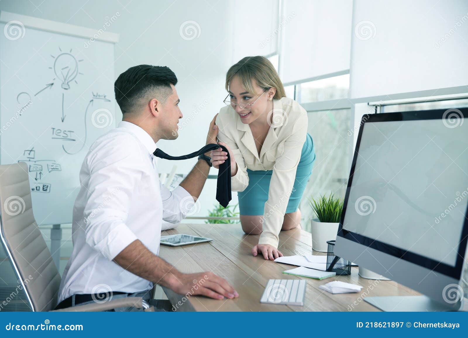 Colleagues Flirting with Each Other during Work in Office. Cheating ...