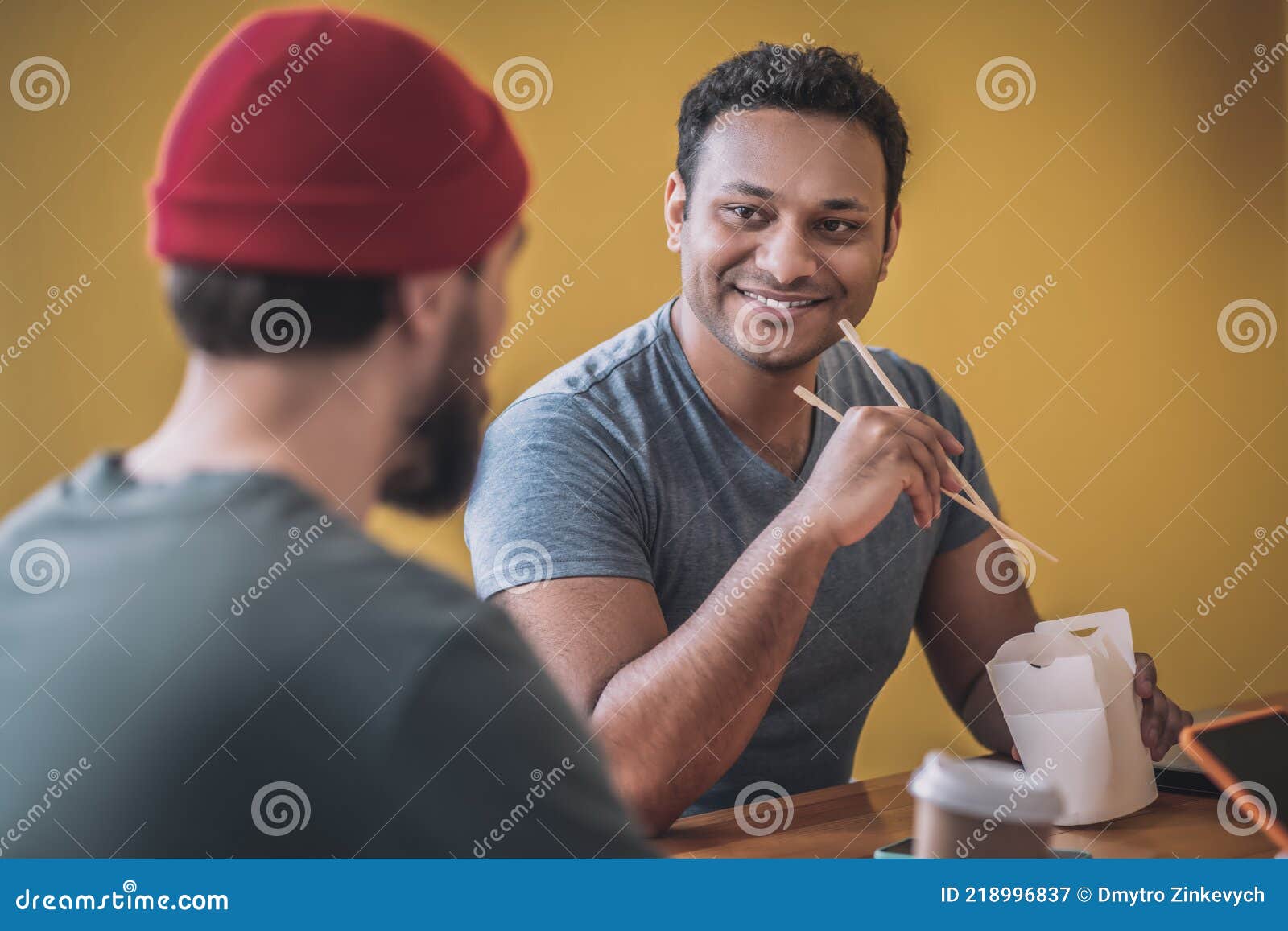 Colleagues Having Lunch and Talking in the Kitchen Stock Image - Image ...