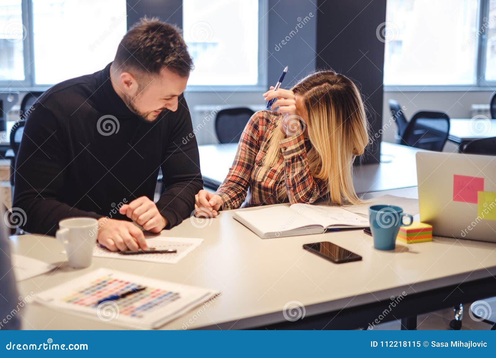 Colleagues Laughing at the Office Stock Image - Image of coworkers ...