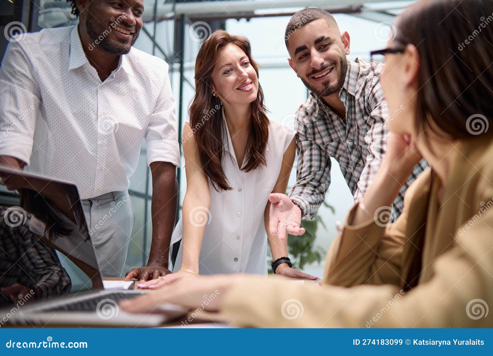 Colleagues Lean on the Conference Table and Discuss Business, App UI ...