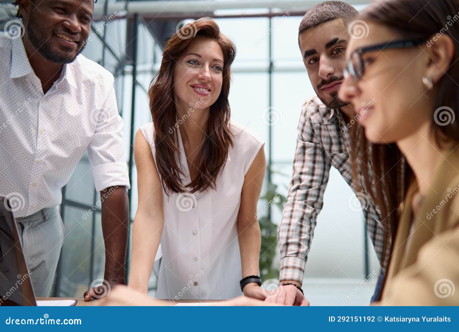 Colleagues Lean on the Conference Table and Discuss Business, App UI ...