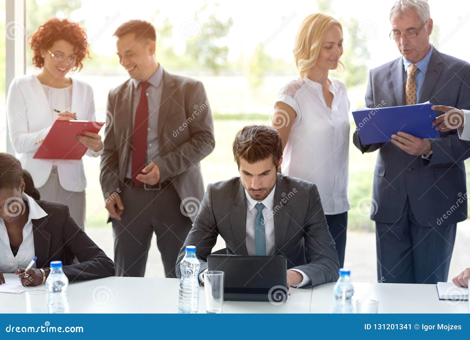 Colleagues at Office Study Business Documents Stock Image - Image of ...