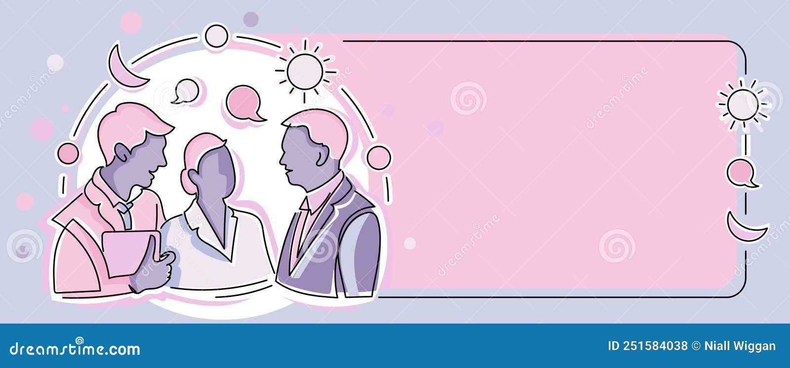 Three Colleagues Standing Sharing Thoughts Together with Speech Bubbles ...