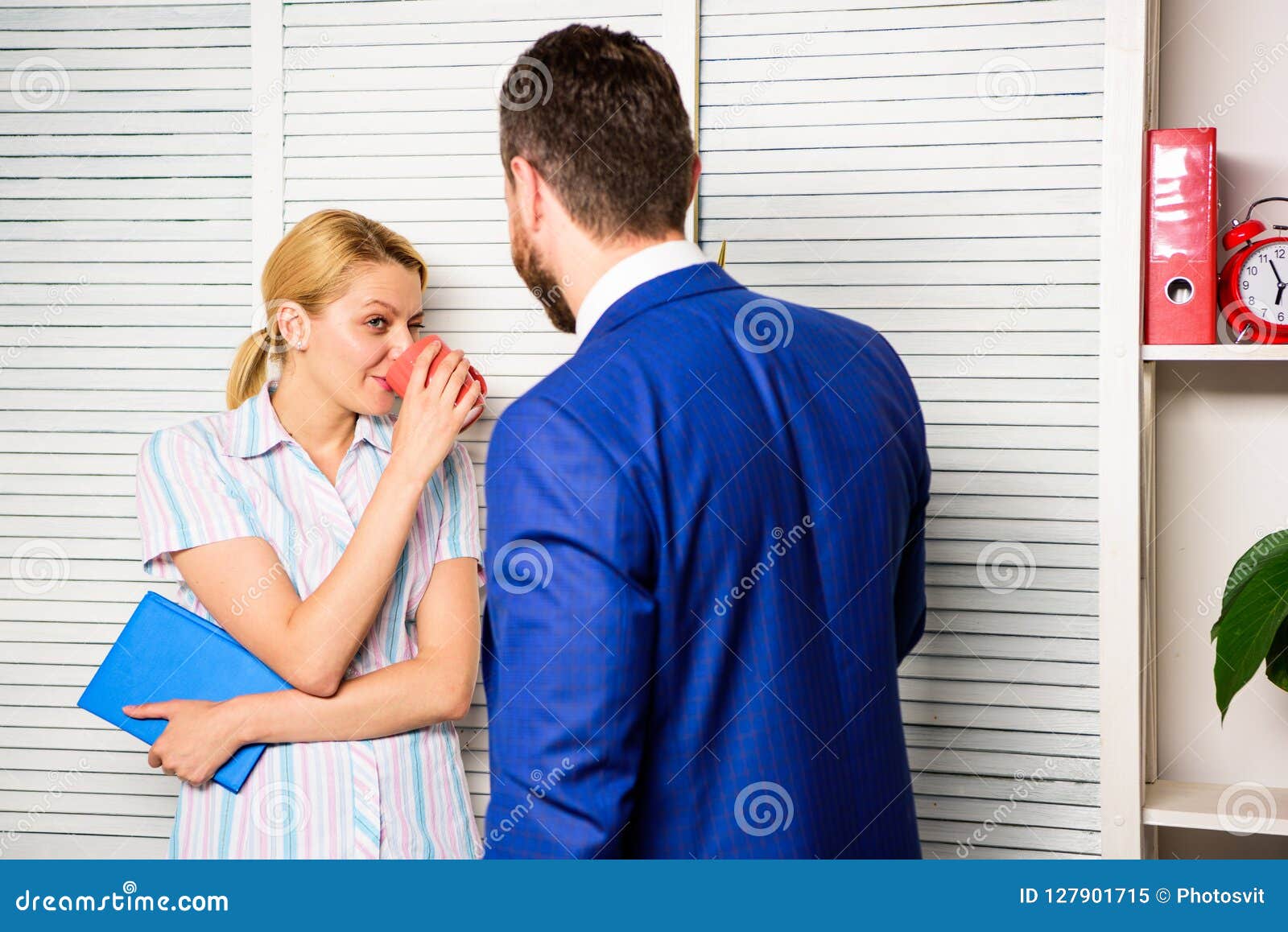 Colleagues Spend Time Coffee Break. Conversation between Colleagues ...