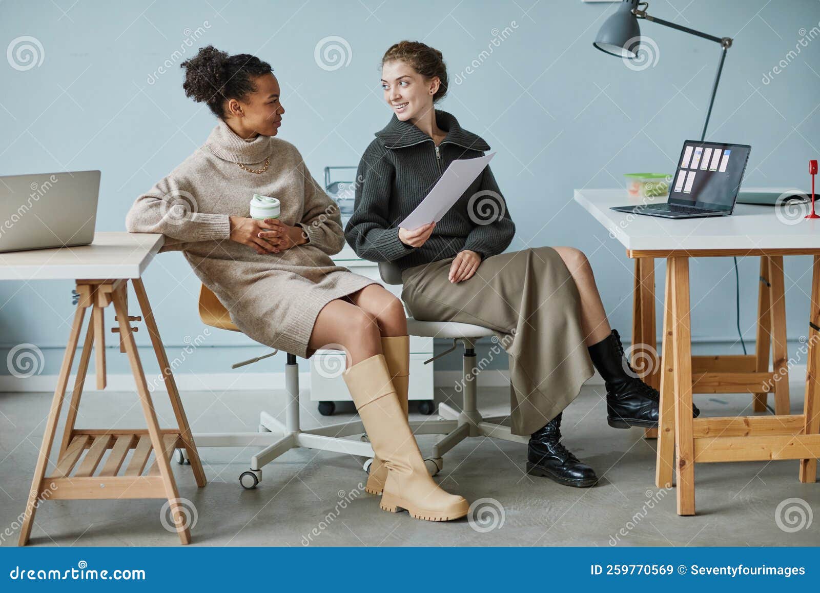Colleagues Talking during Break at Office Stock Image - Image of ...