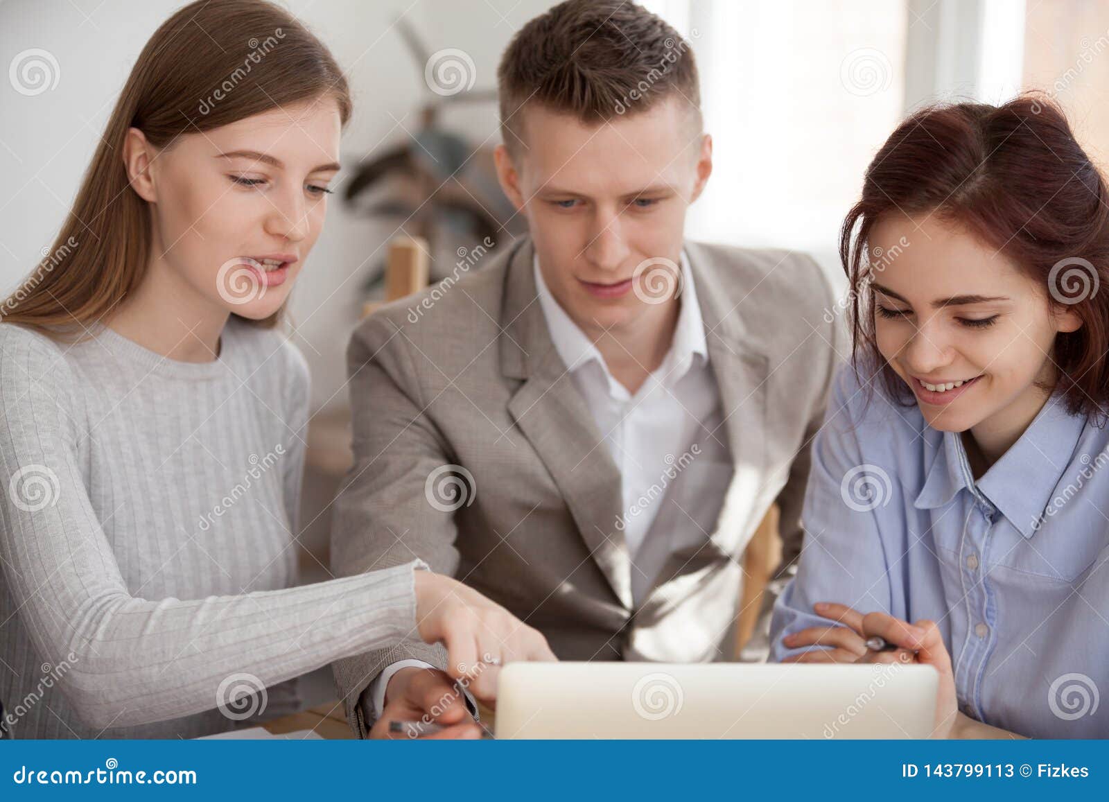 Colleagues Talking Discussing about Project in Office Stock Image ...