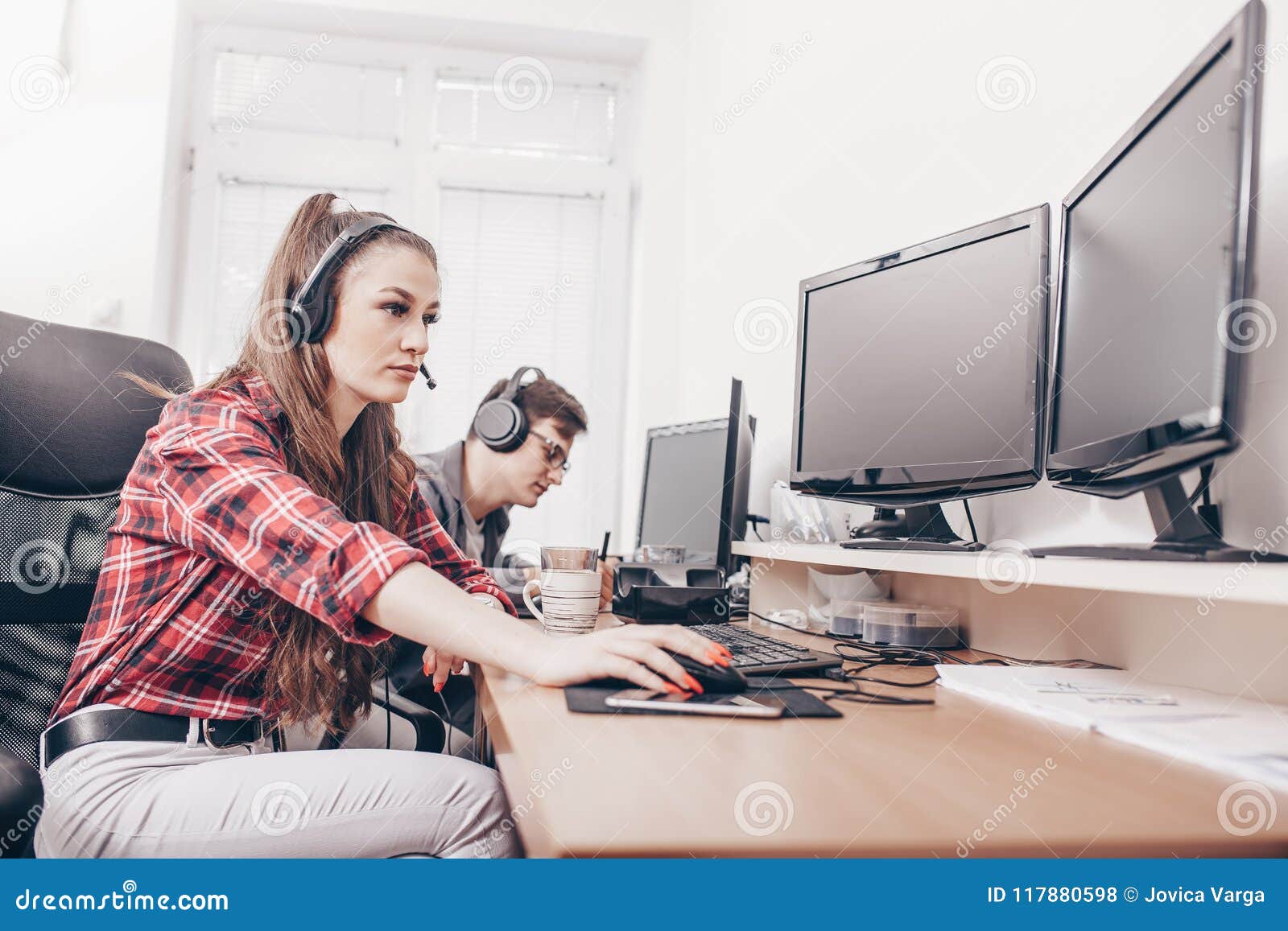 Colleagues Working in a Call Center Stock Photo - Image of corporate ...