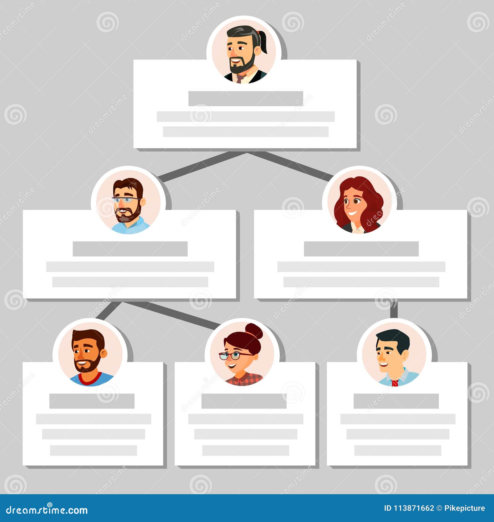 Colleagues Working Flow Chart Vector. Employee Avatars. Team Pyramid ...