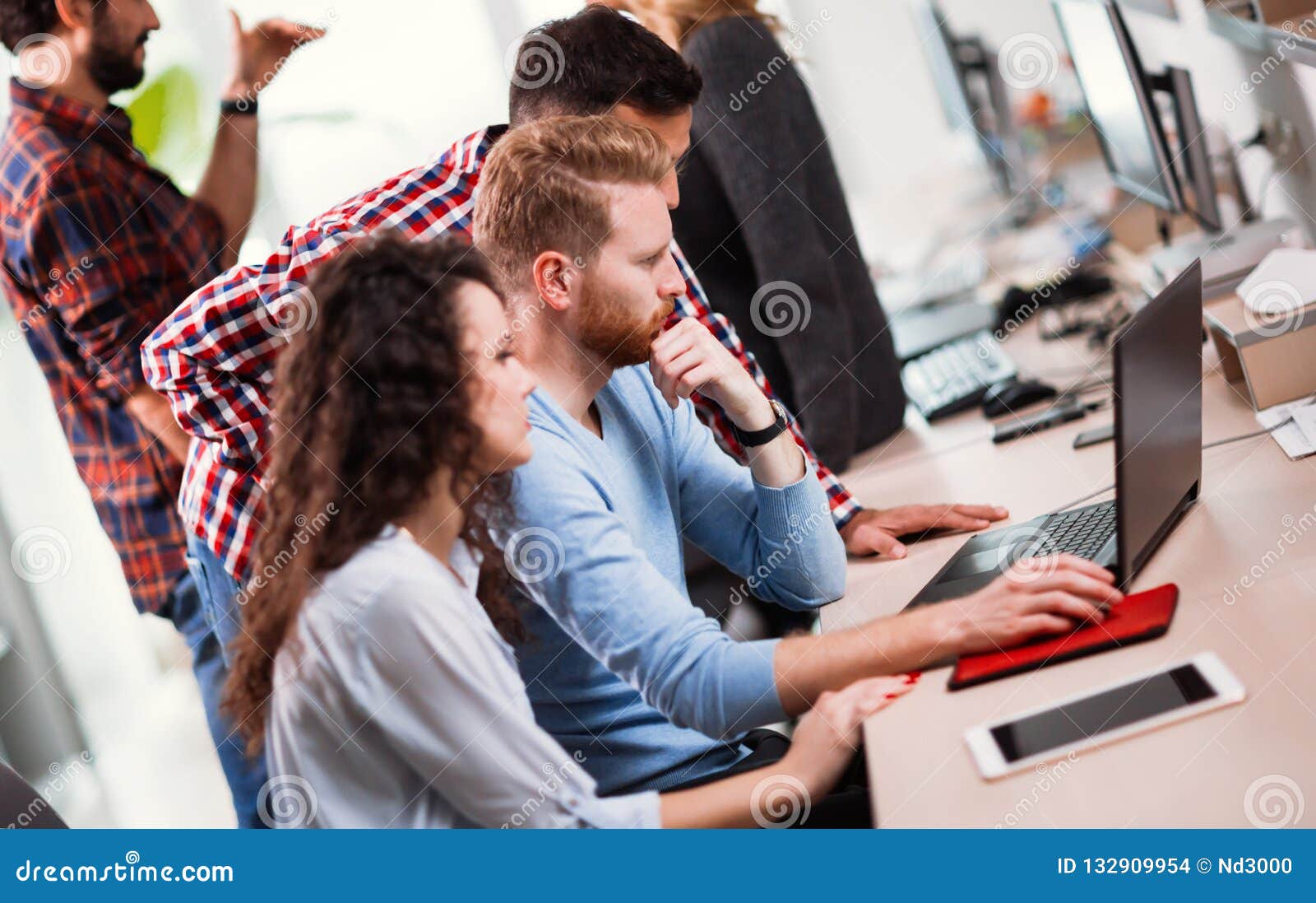 Colleagues Working Together in Company Office Stock Photo - Image of ...
