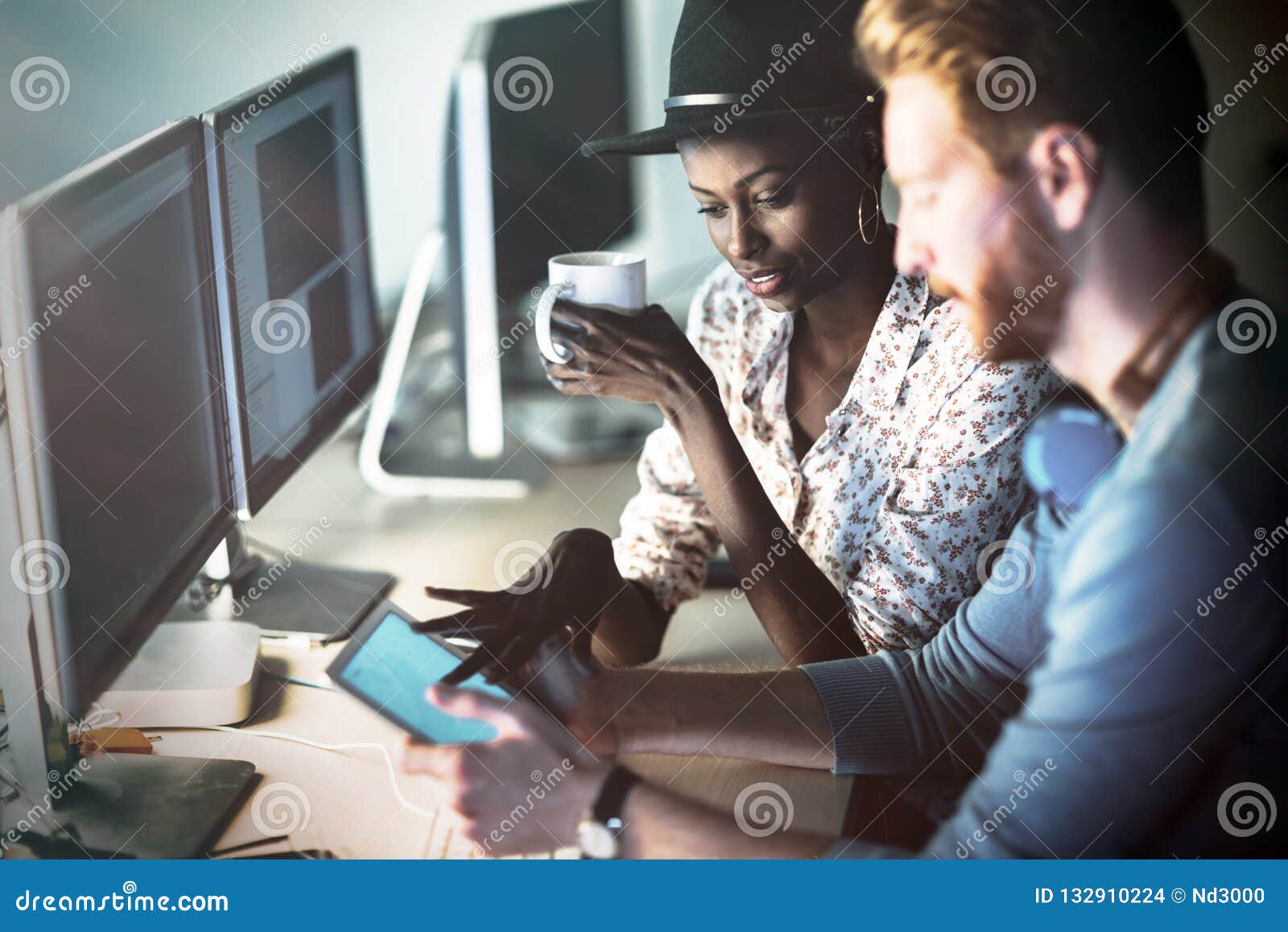 Colleagues Working Together in Company Office Stock Photo - Image of ...