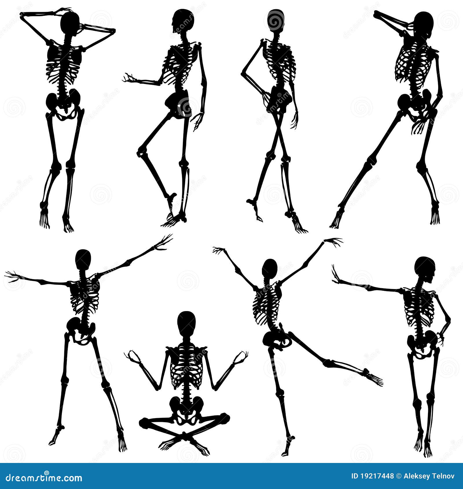 Collect Skeleton Silhouettes Stock Vector - Illustration of white, icon ...