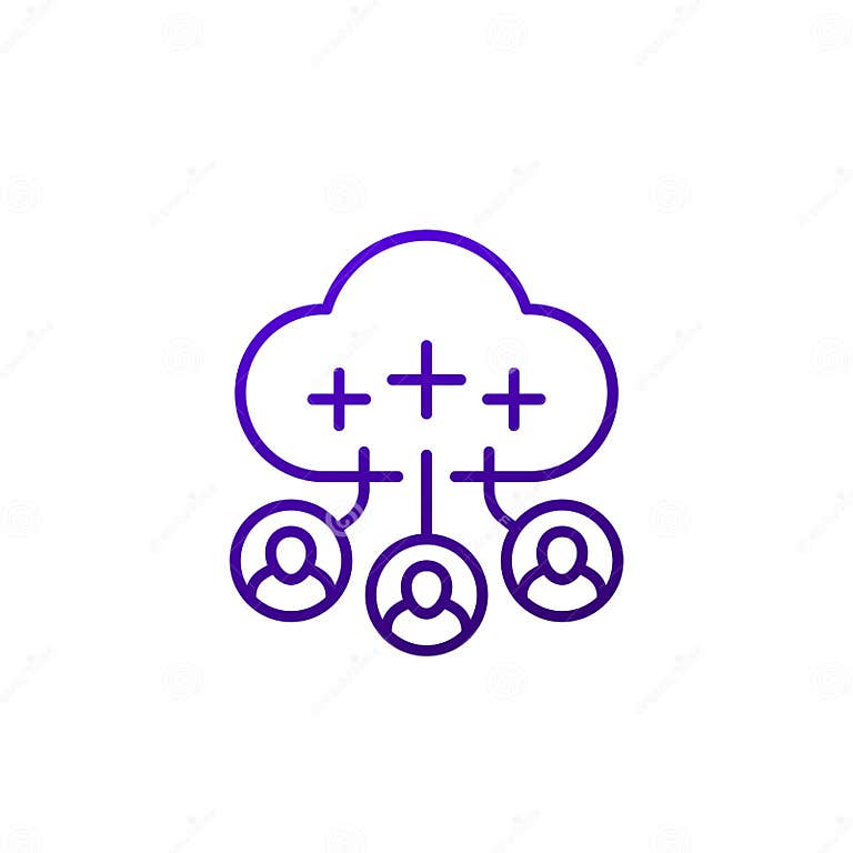 Collect User Data Icon with a Cloud, Line Vector Stock Illustration - Illustration of storage ...