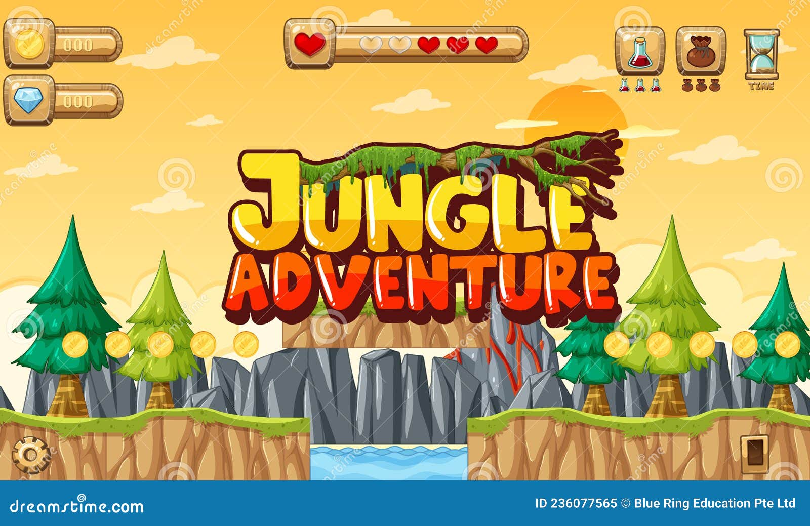 Collecting Coins Platform Game Template Stock Vector - Illustration of ...