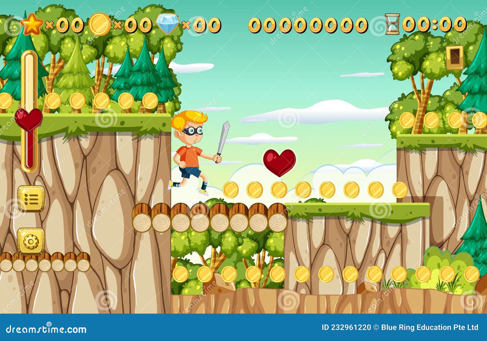 Collecting Coins Platformer Game Template Stock Vector - Illustration ...