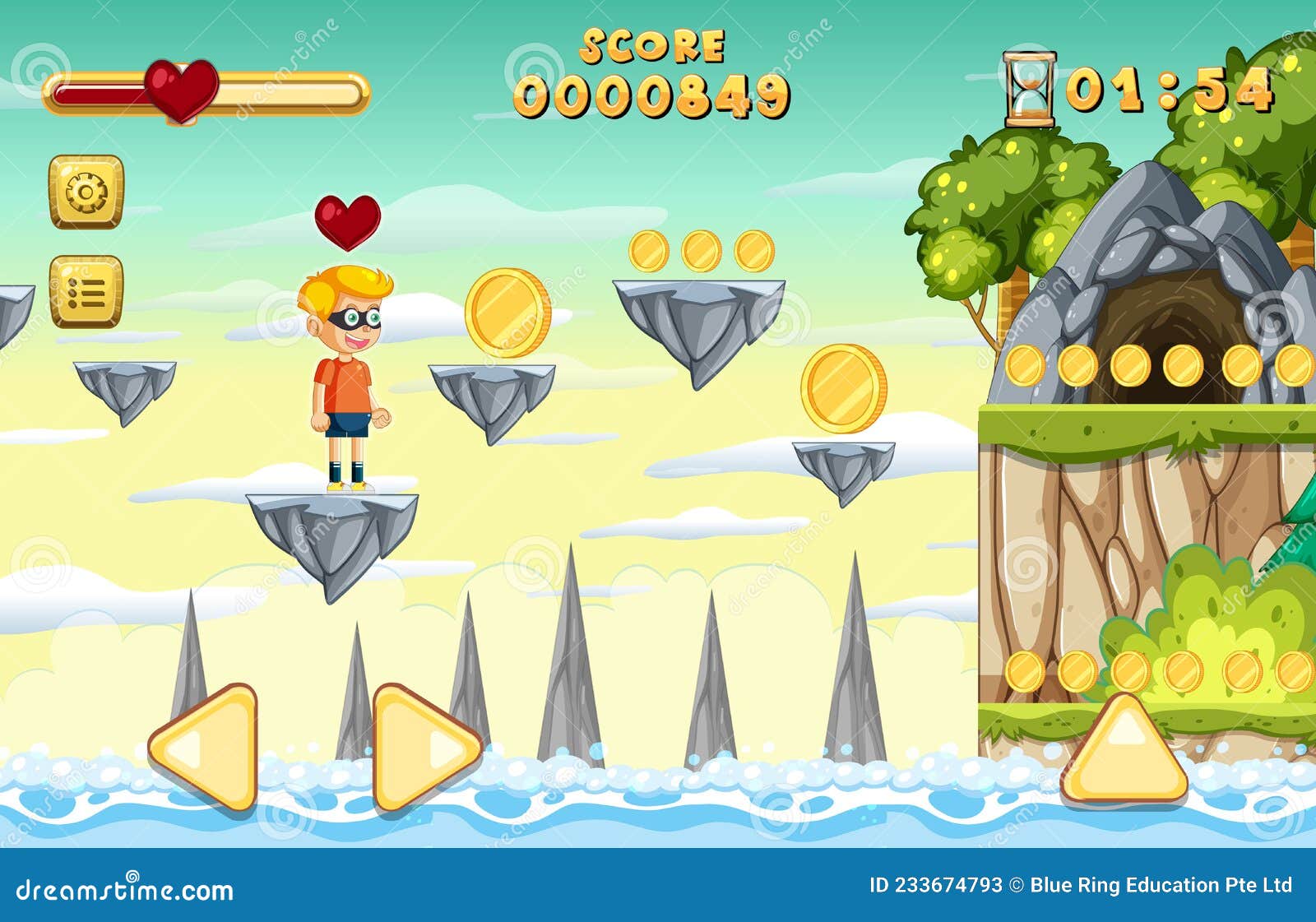 Collecting Coins Platformer Game Template Stock Vector - Illustration ...