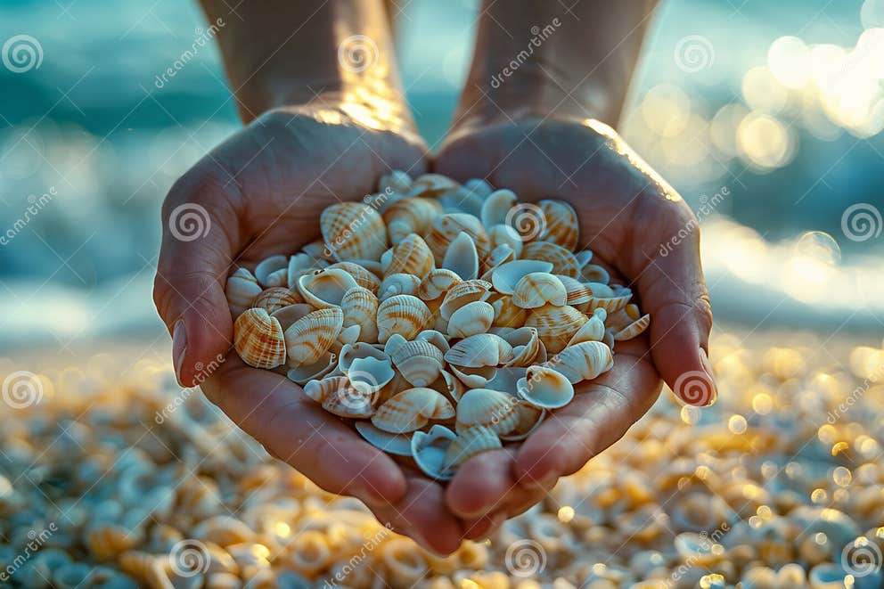 Collecting Seashells at the Shore Stock Illustration - Illustration of ...