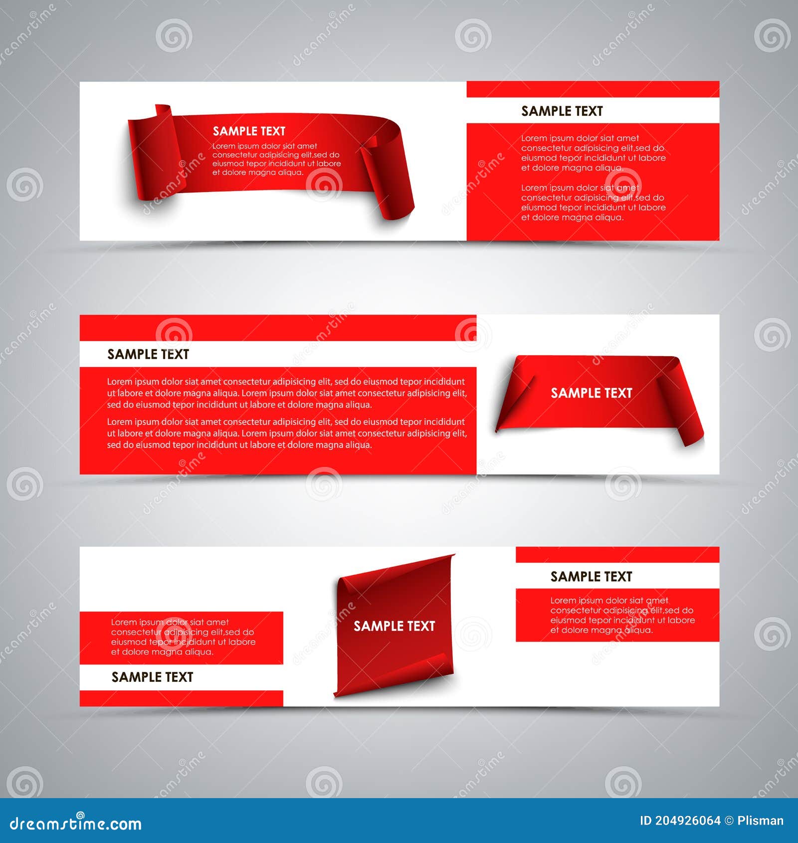 Collection of Abstract Banners with Twisting Papers in Red White Design ...