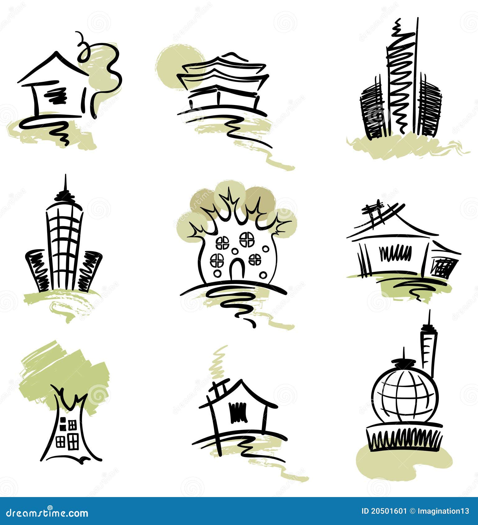 Collection of Abstract Buildings Stock Vector - Illustration of natural ...