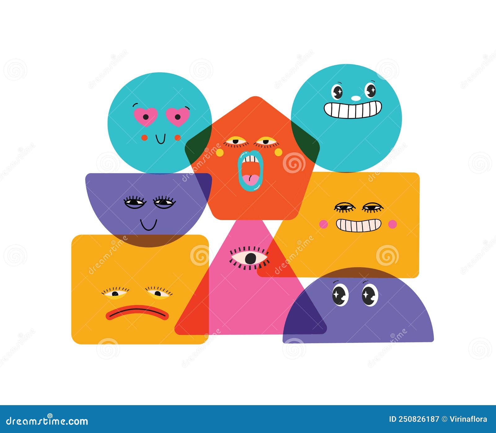 Collection of Abstract Comic Faces with Various Emotions. Crazy ...