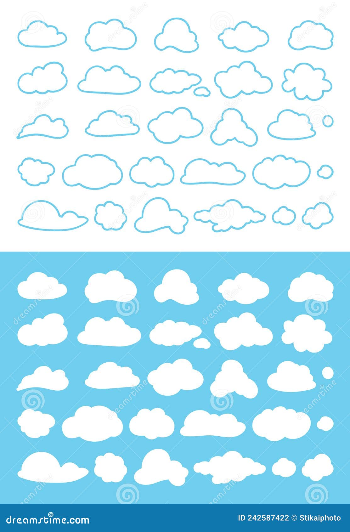 Collection of Abstract, Hand Drawn, Plain Colored and Linear Clouds ...