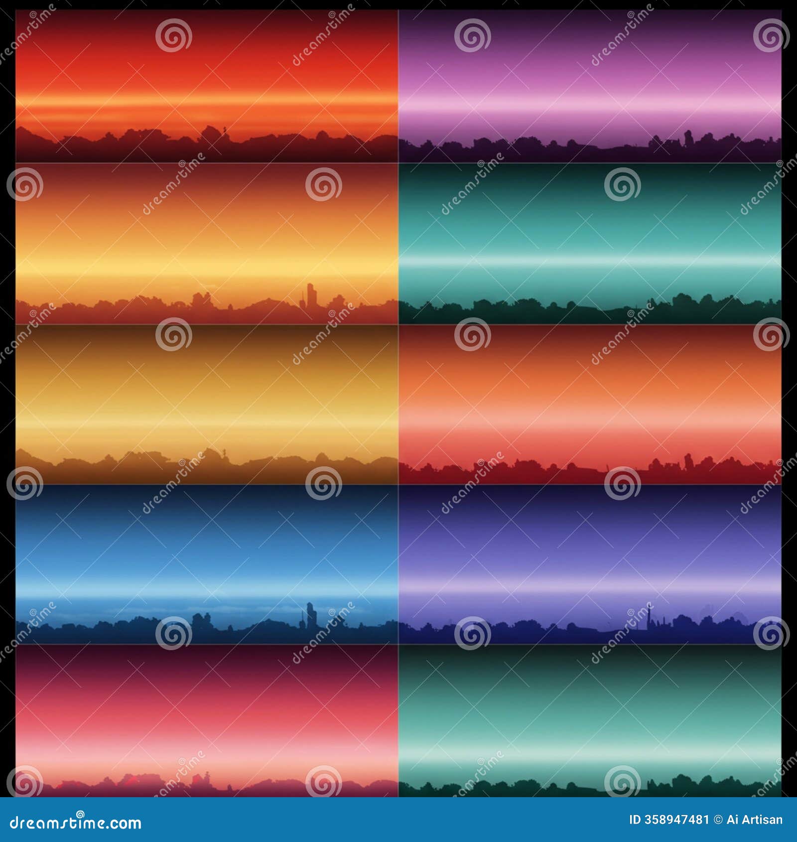 A Collection of Abstract Landscapes is Divided into Twelve Rectangular ...