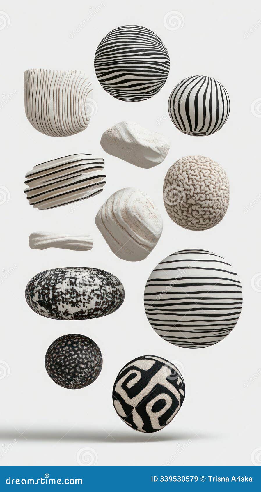 A Collection of Abstract, Patterned Stones in Black and White, Showcasing Design and Texture ...