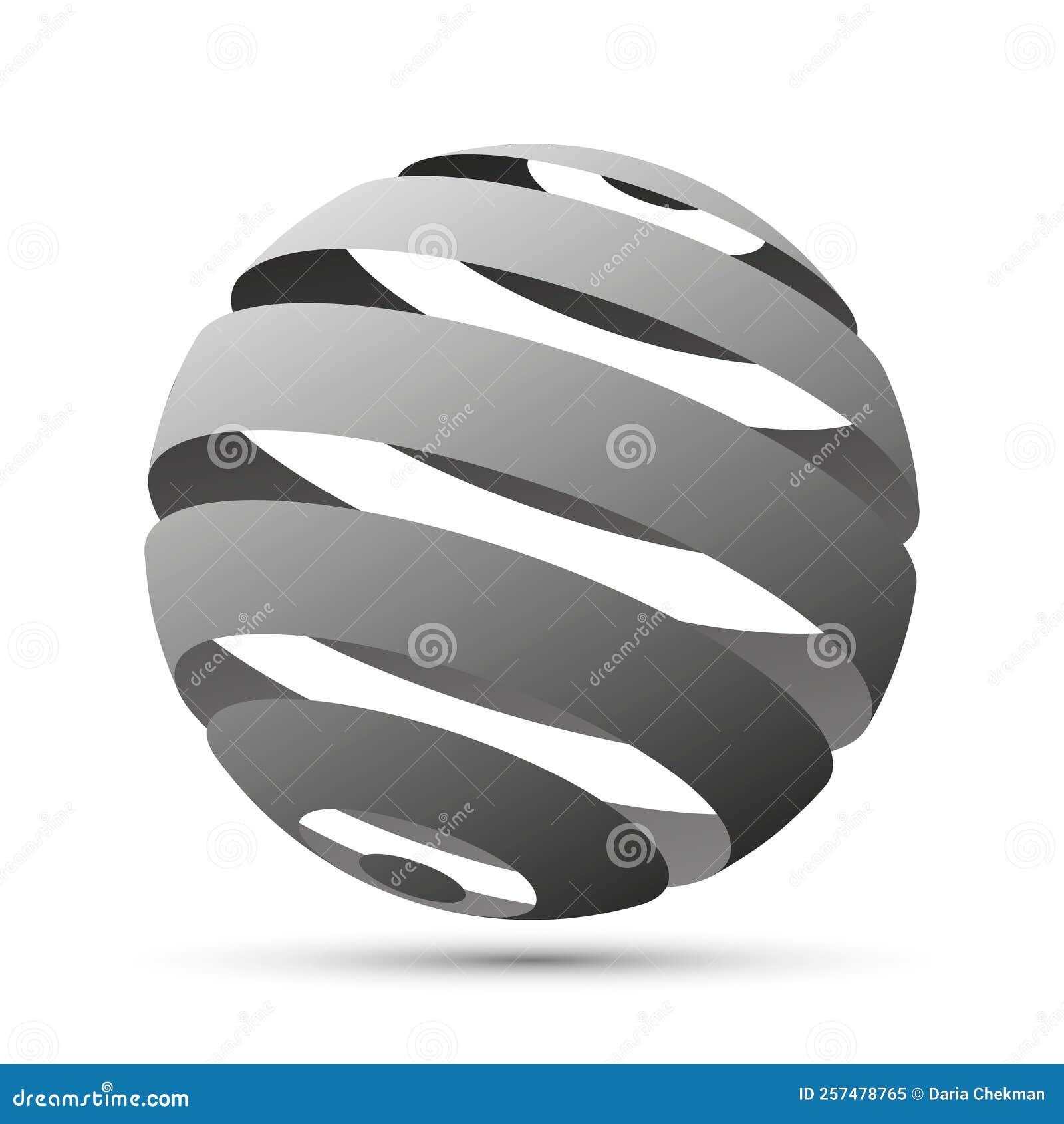 Collection of Abstract Spheres from Gray Stripes. 3D Realistic Ball ...