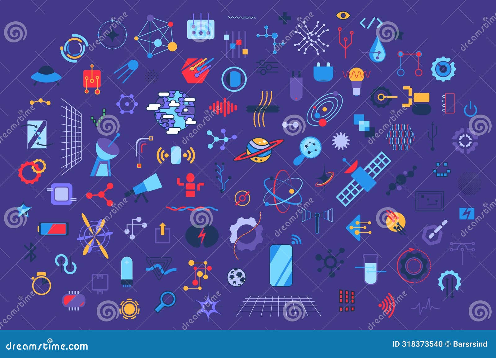 Collection of Abstract Techno Elements, Hand Drawn Big Data Devices ...