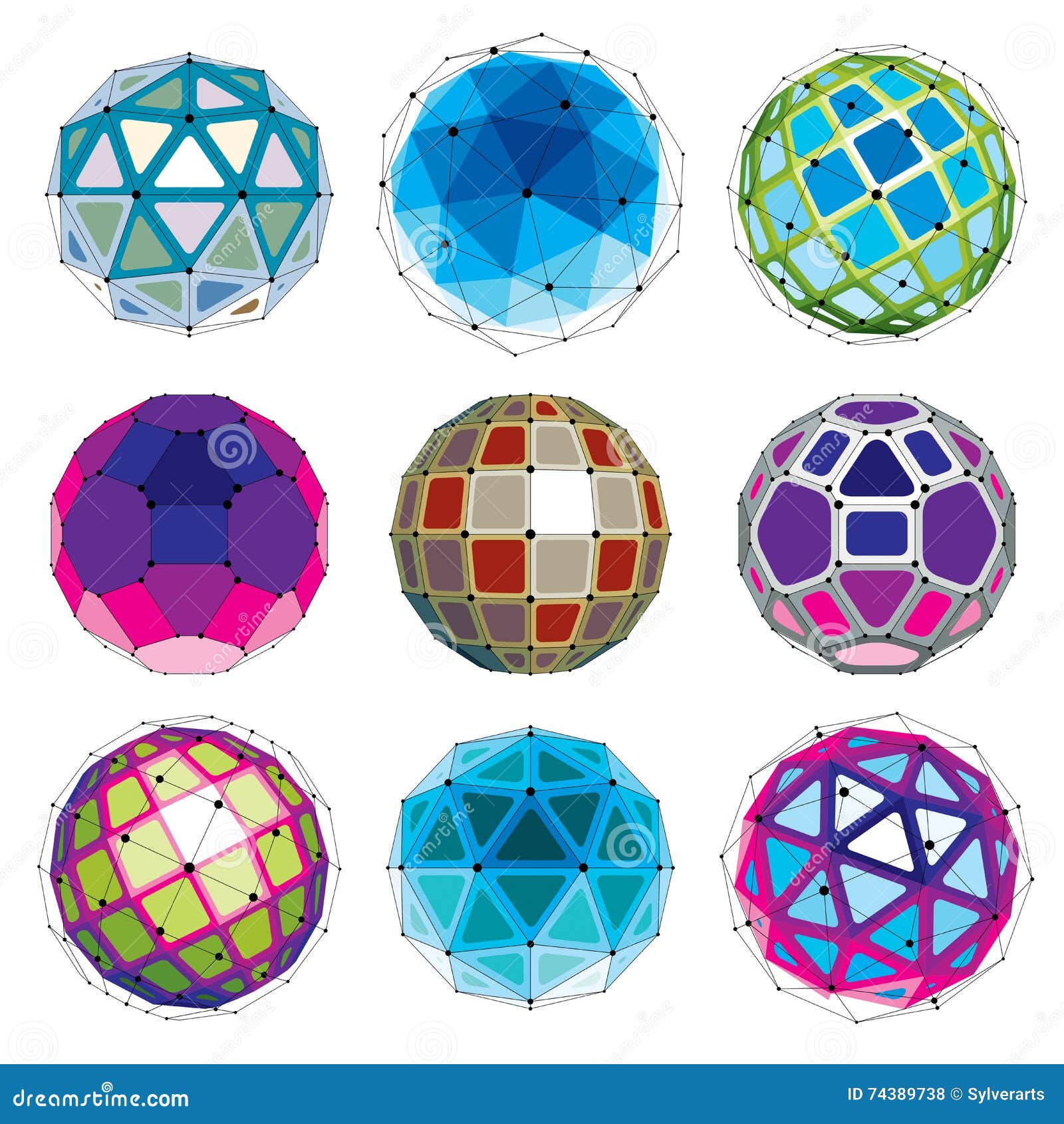 Collection of Abstract Vector Low Poly Objects with Lines and Do Stock ...