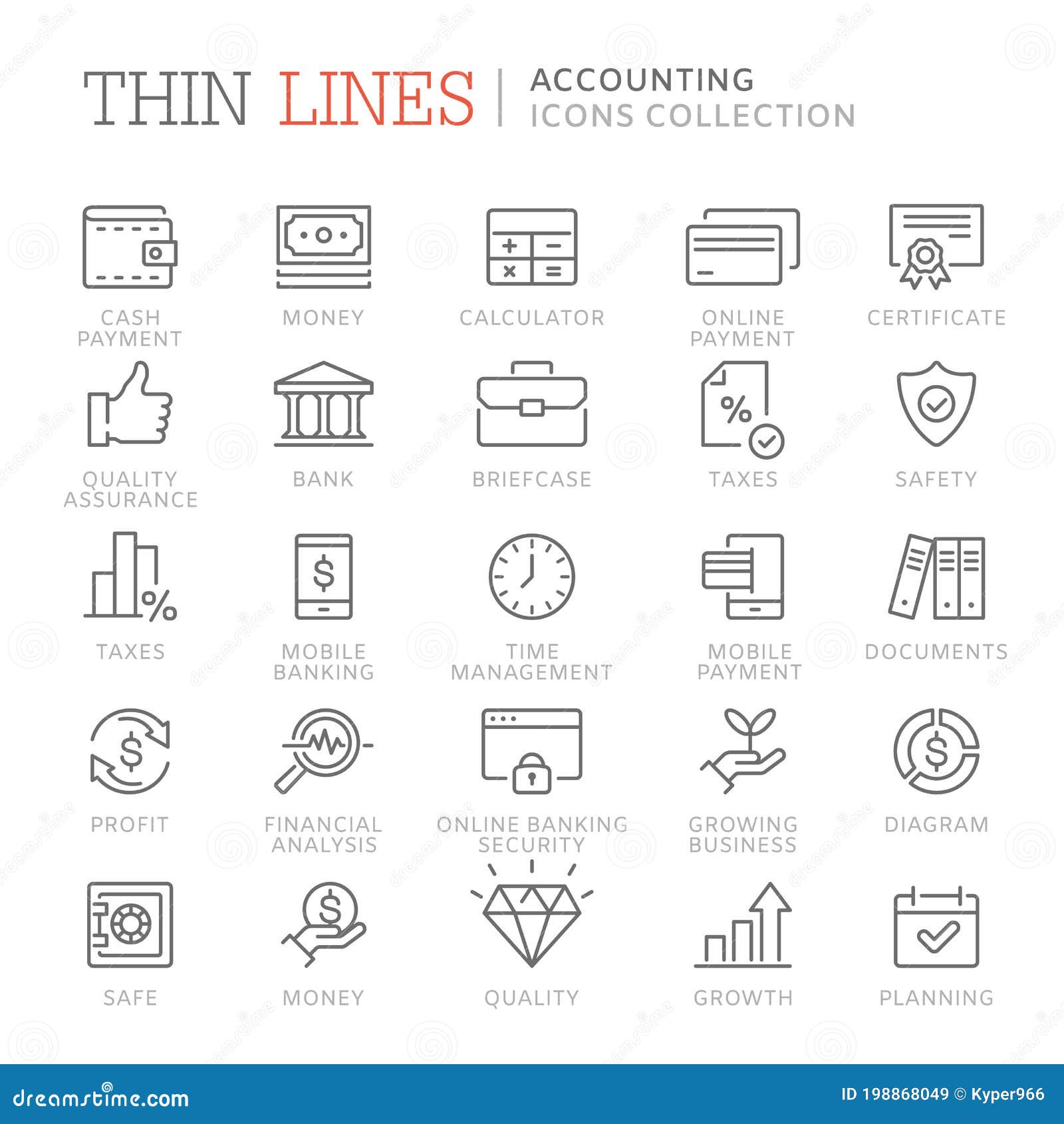 Collection of Accounting and Bookkeeping Line Icons Stock Vector ...