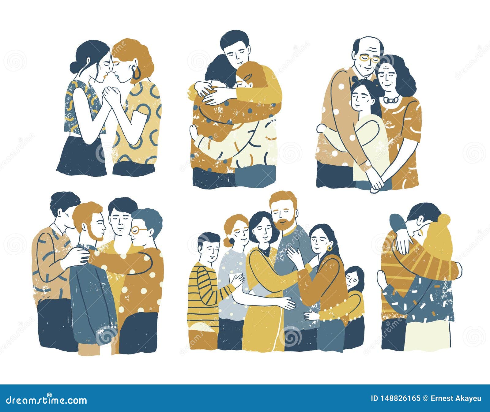 Hugging Cuddling People Group Of People On A Cuddle Party Royalty Free Cartoon
