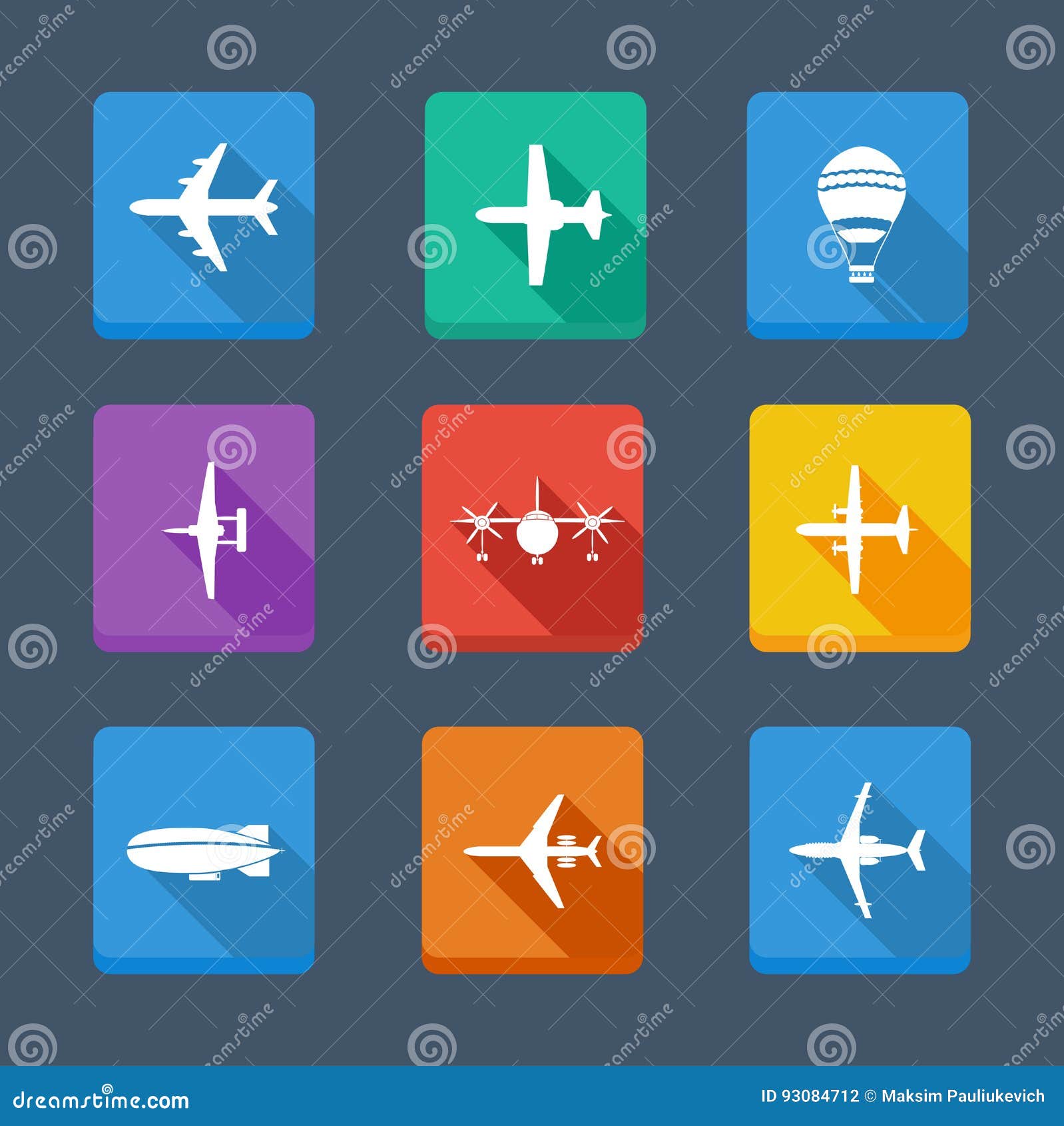Collection Airplane and Gray. Set Icons Stock Illustration ...