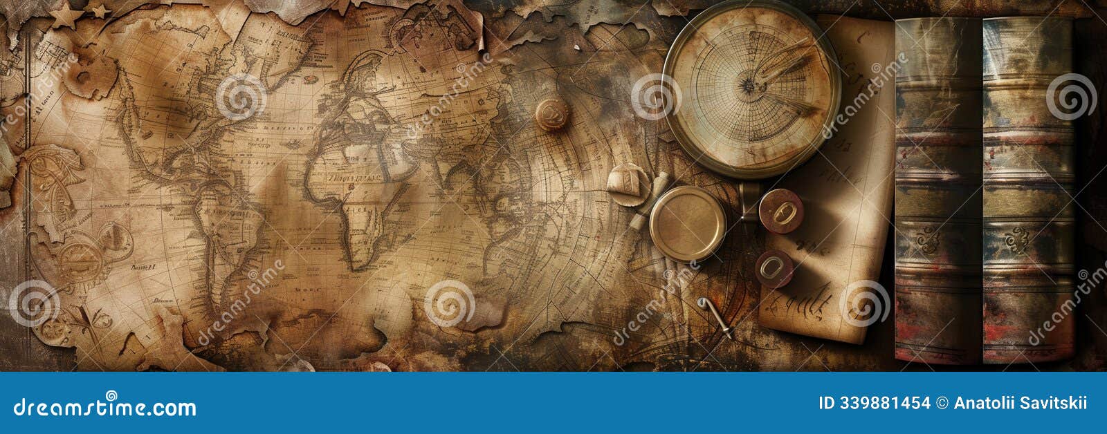 A Collection of Ancient Books, Scrolls, and Artifacts Placed on a ...