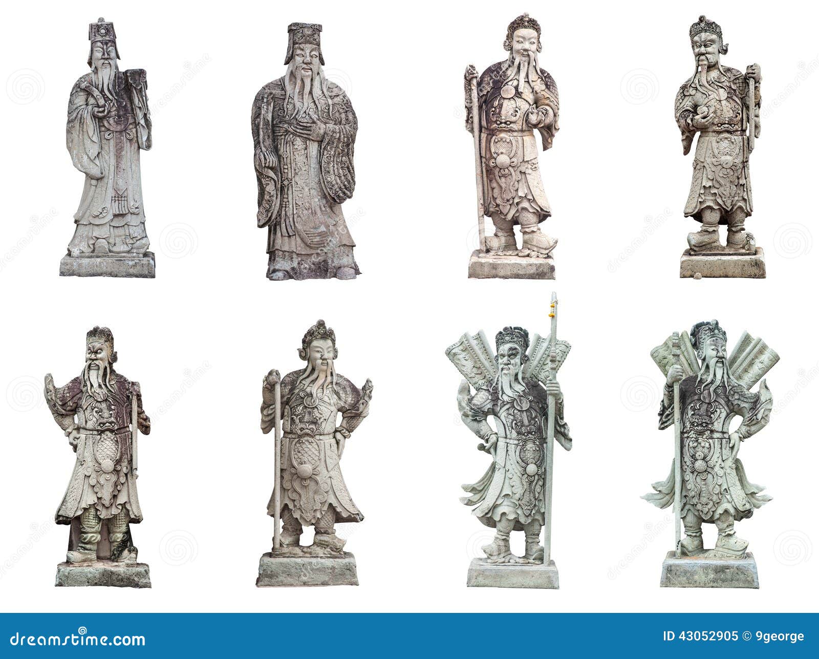 Collection of Ancient Chinese Stone Doll Isolated on White Stock Image ...