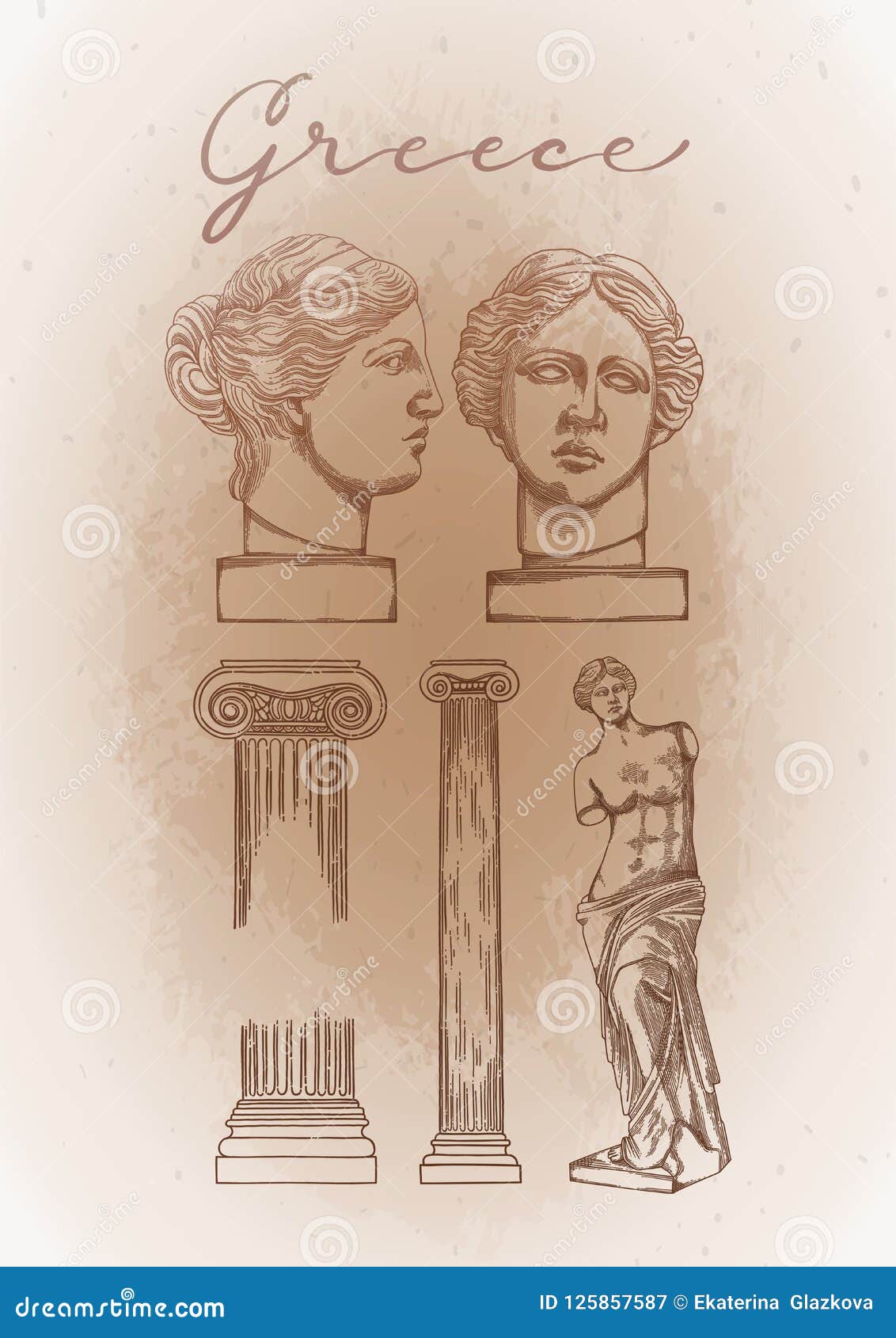 Collection of Ancient Columns and Sculptures of Venus De Milo Stock ...