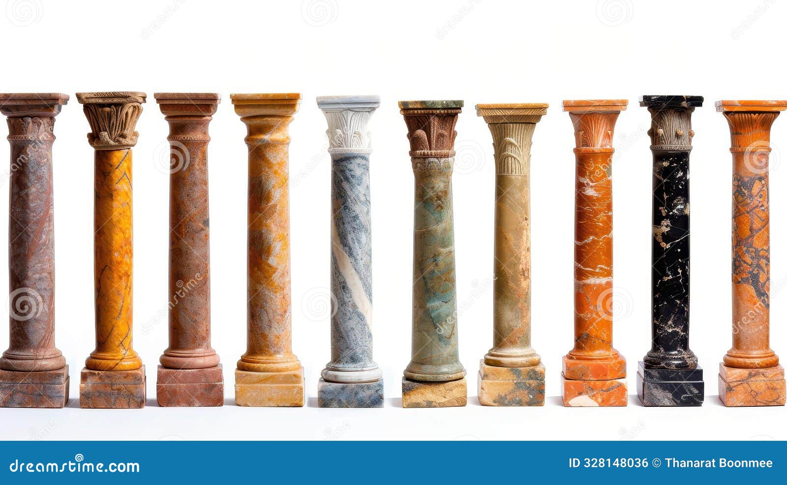 Collection of Ancient Marble Columns Isolated on White Background for ...