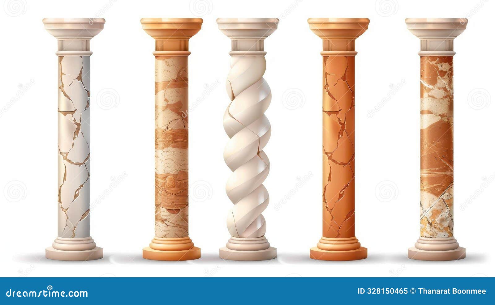 Collection of Ancient Marble Columns Isolated on White Background for ...