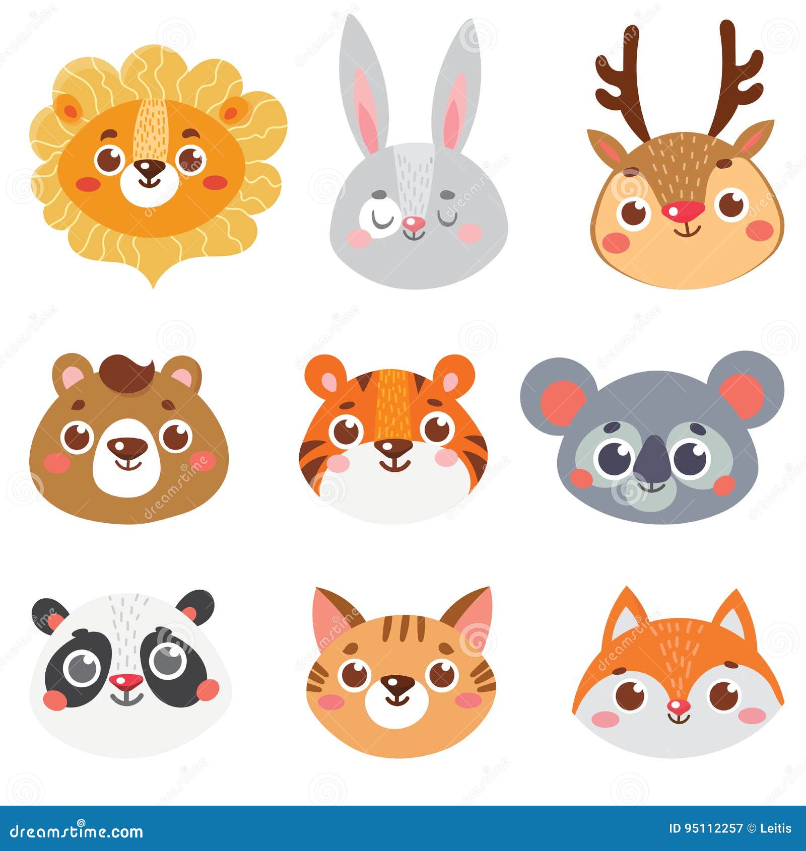 Collection of animal face stock vector. Illustration of panda - 95112257