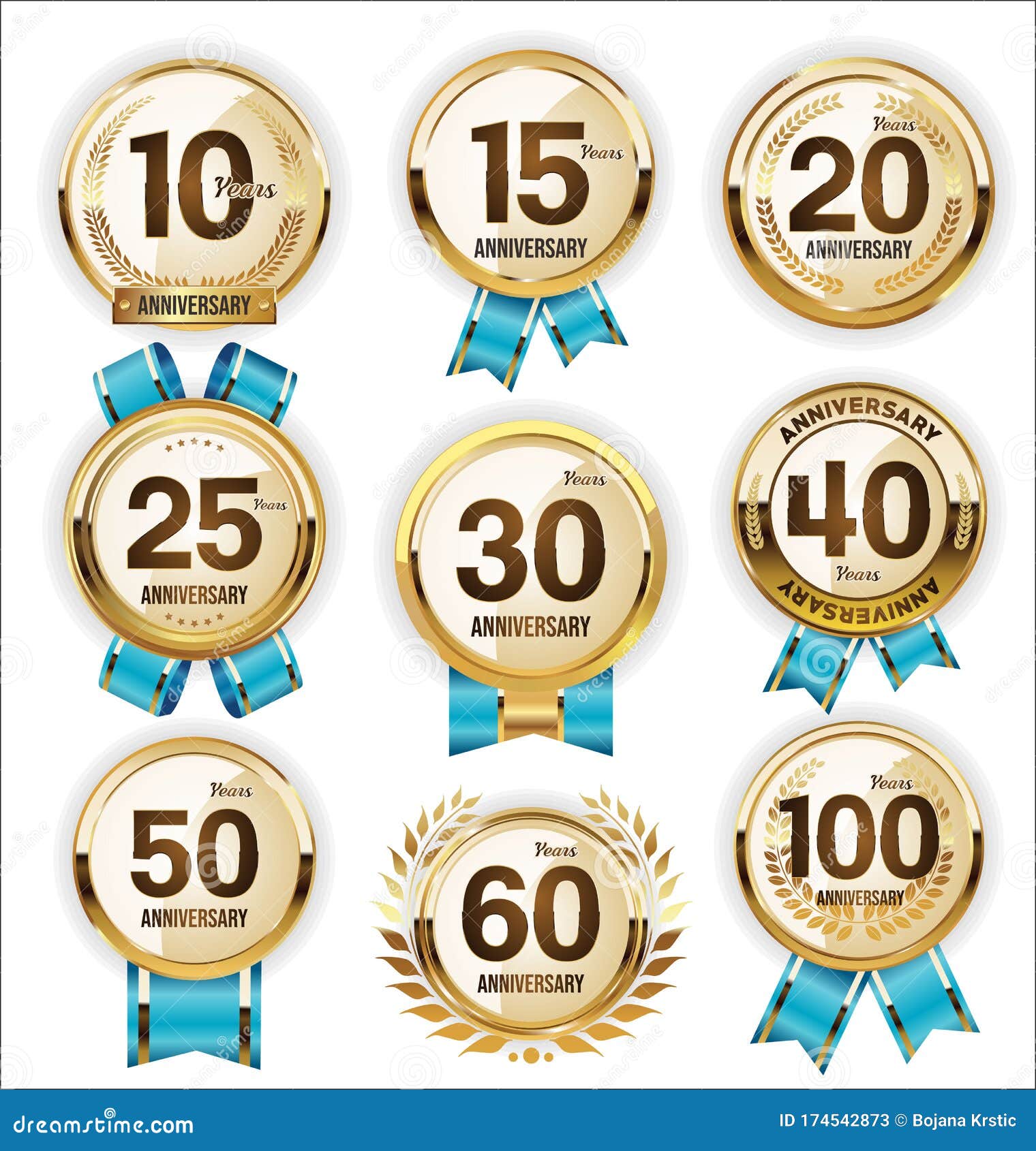 Collection of Anniversary Golden Logotype Celebration Emblem Stock ...